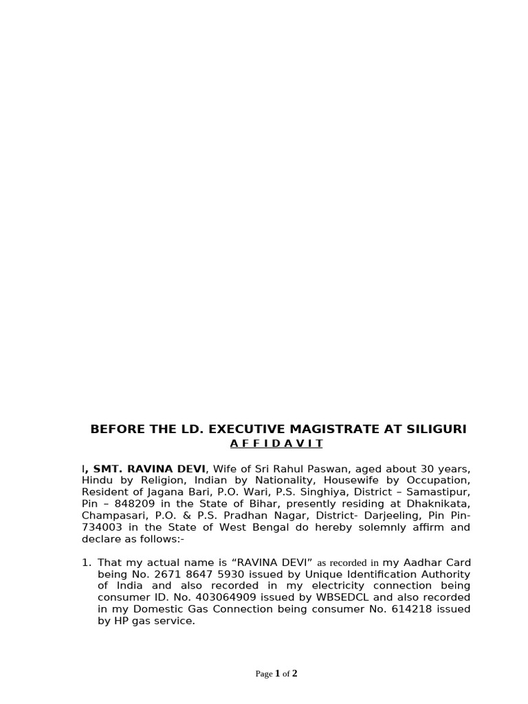 Affidavit ONE AND SAME PERSON Ravina | PDF