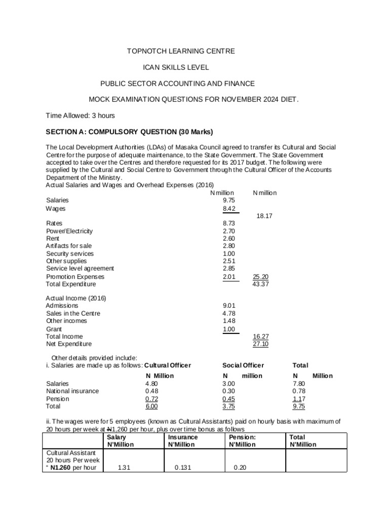 ICAN Public Sector Exam Prep | PDF | Salary | Expense