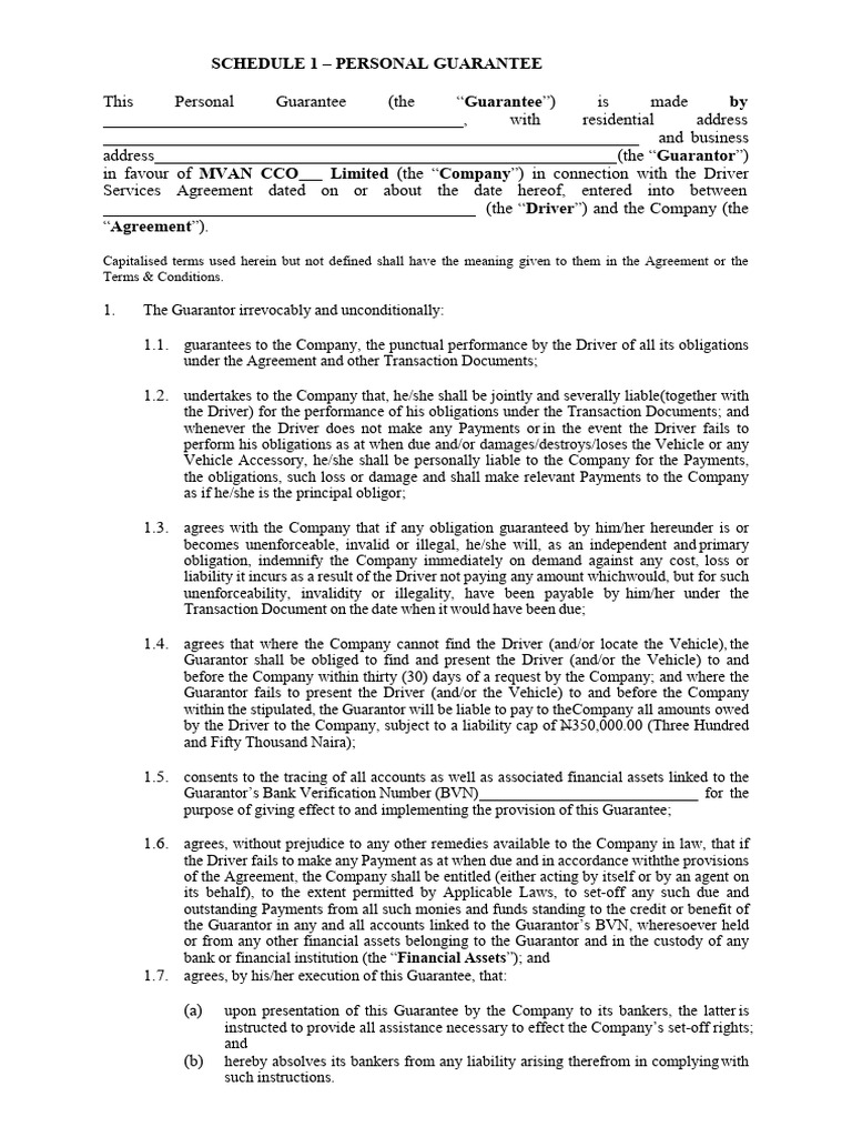 Personal Guarantee for Drivers | PDF | Guarantee | Surety