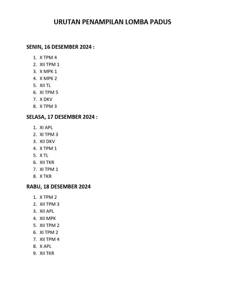 URUTAN LOMBA PADUS DAN PENSI | PDF