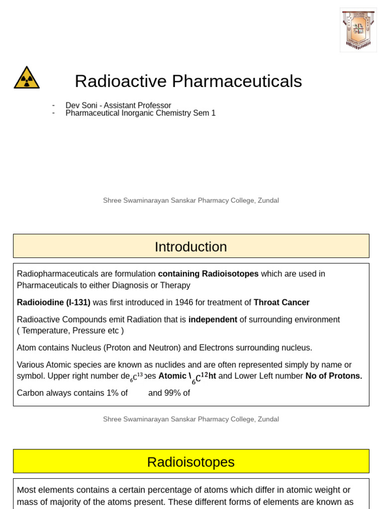 Radioactive Pharmaceuticals | PDF | Radioactive Decay | Absorbed Dose