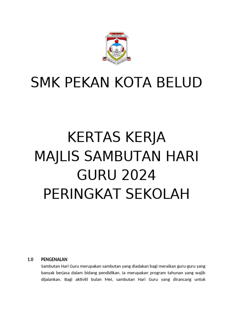Kertas Kerja Sambutan Hari Guru Sempen 2024 | PDF