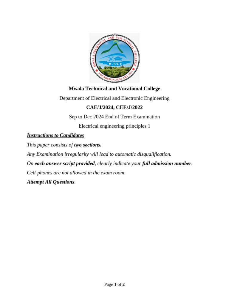 Electrical Engineering Principles 1 | PDF