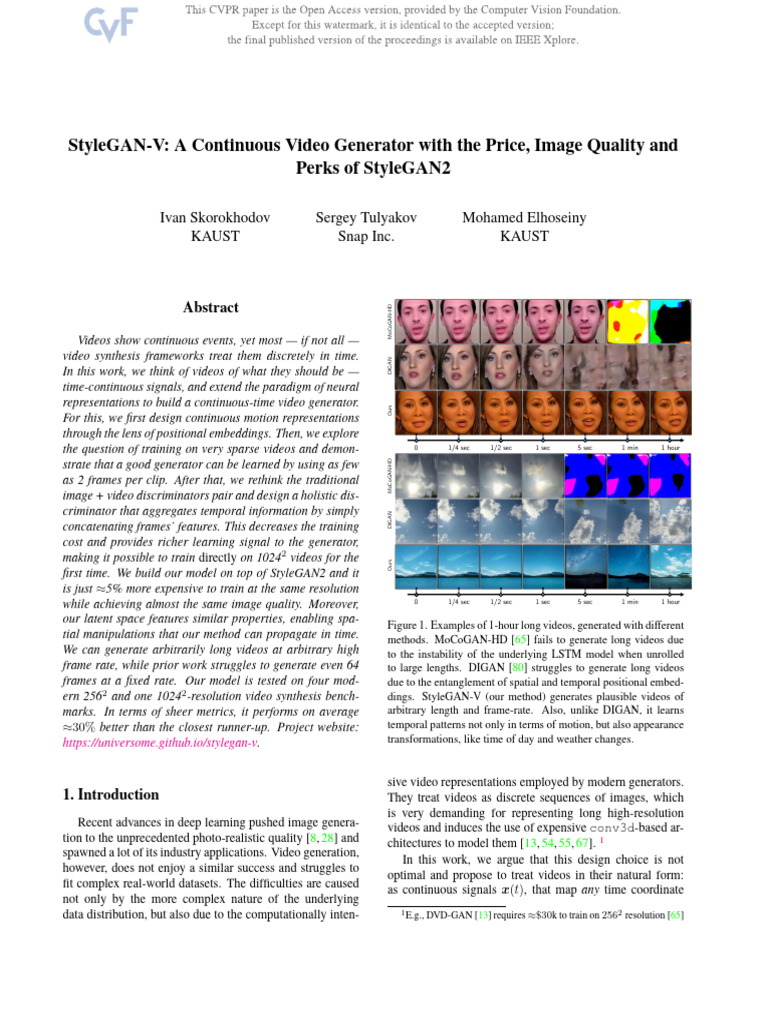Skorokhodov StyleGAN-V A Continuous Video Generator With The Price Image Quality CVPR 2022 Paper ...