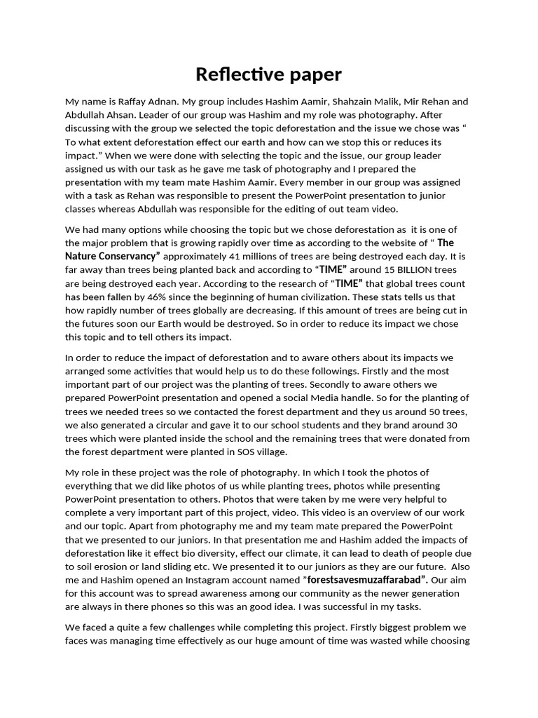 Reflective Paper Raffay Adnan | PDF | Deforestation | Earth Sciences
