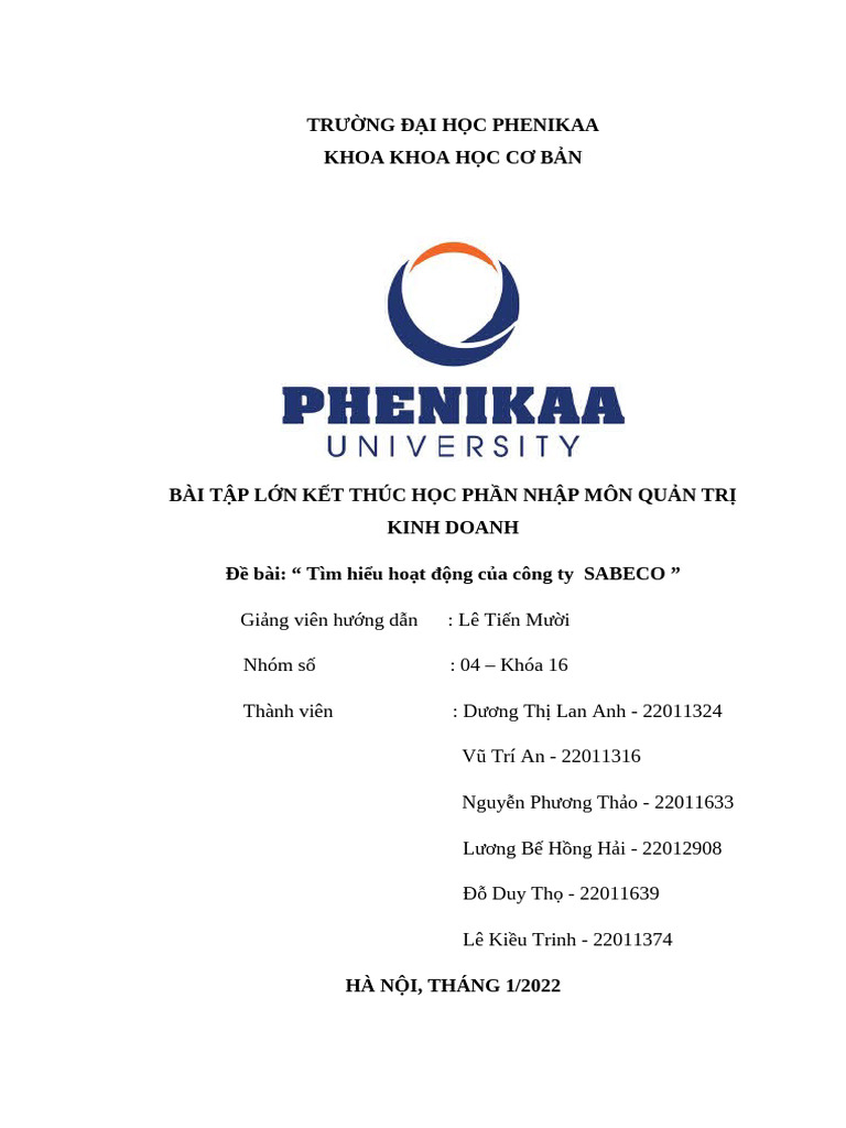 Tiểu luận Nhập môn QTKD nhóm 4 | PDF