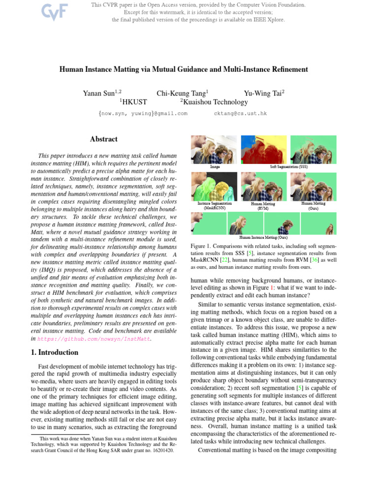 Human Instance Matting Framework InstMatt | PDF | Image Segmentation