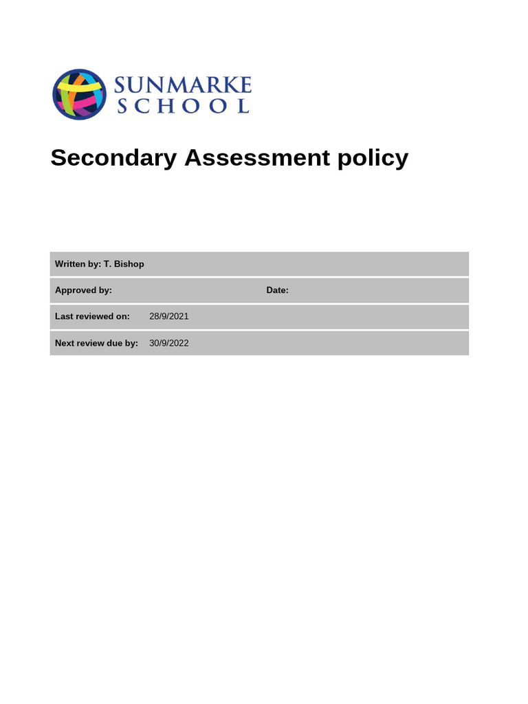 2021 22 Assessment and Reporting Policy Secondary + Post 16 Phase | PDF ...