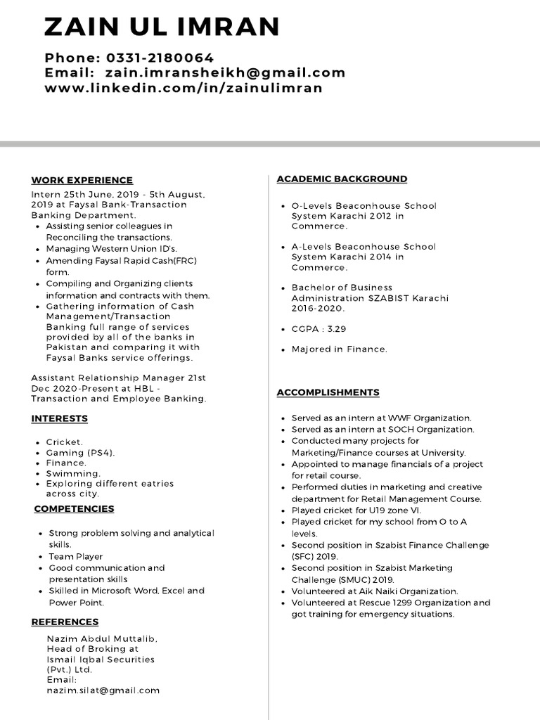 ZAIN UL IMRAN CV | PDF | Business Economics | Economies