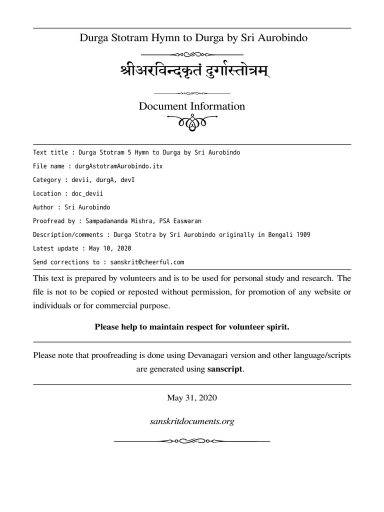 Durg Astotram Aurobindo | PDF