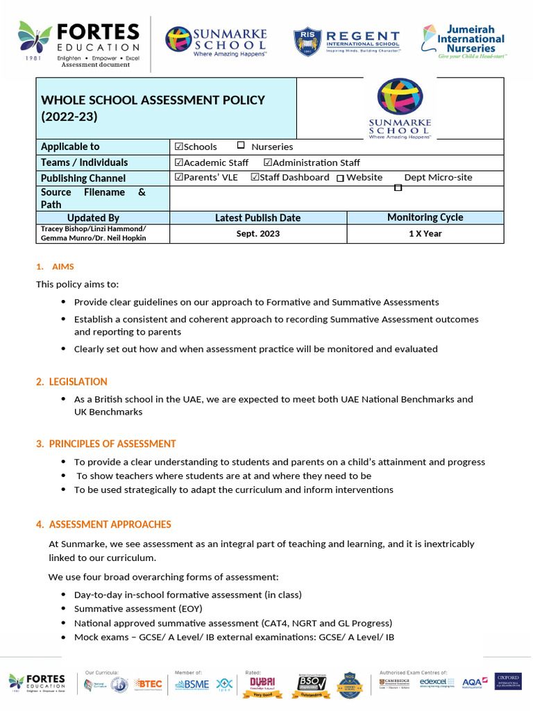 Whole School Assessment Policy (2023-2024) ) | PDF | Educational ...