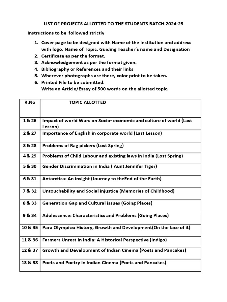 Project Work Allotment | PDF