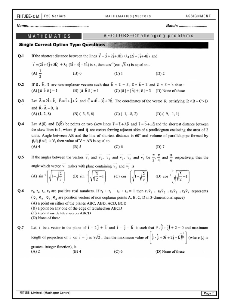 Maths - Assignment (Vectors) Lakshya | PDF