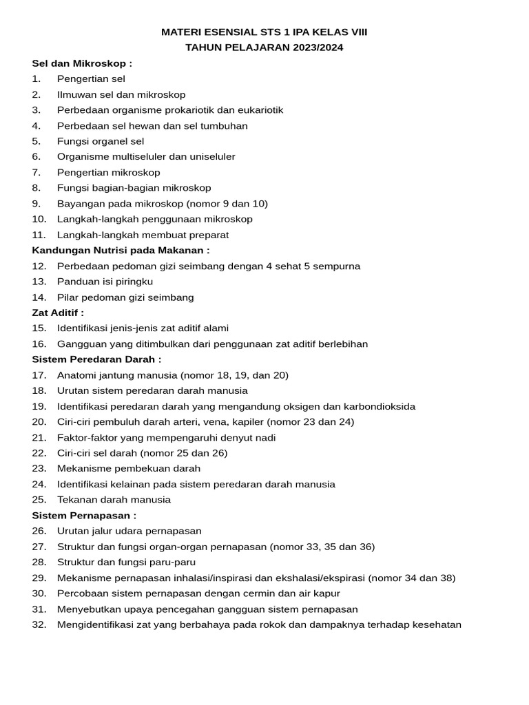 Kelas Viii - Materi Esensial Sts 1 Ipa | PDF