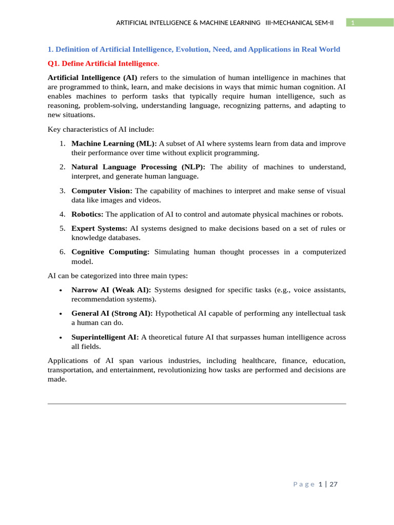 AIML UNIT-1 Quetion& Answers | PDF | Artificial Intelligence ...