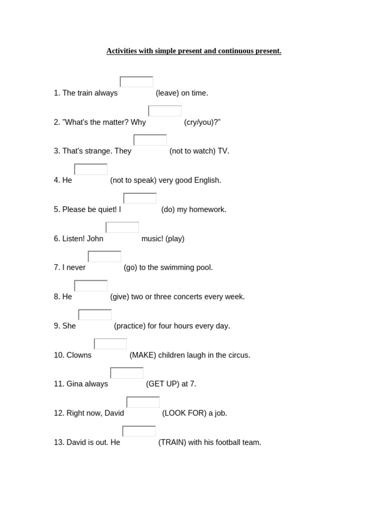 Activities with simple present and continuous present | PDF