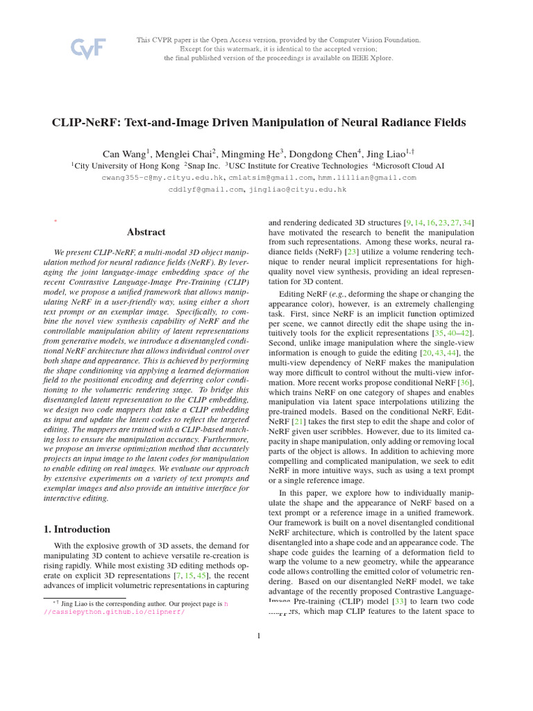 Wang_CLIP-NeRF_Text-and-Image_Driven_Manipulation_of_Neural_Radiance_Fields_CVPR_2022_paper ...