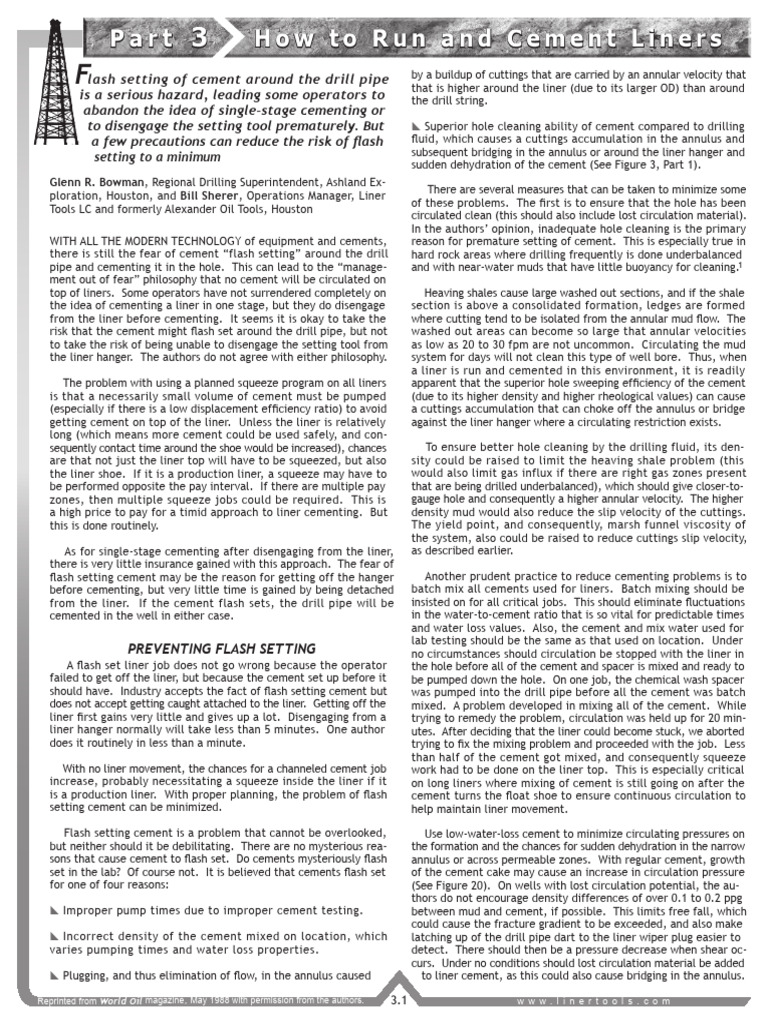 How To Run and Cement Liners Part 3 | PDF | Casing (Borehole) | Pump