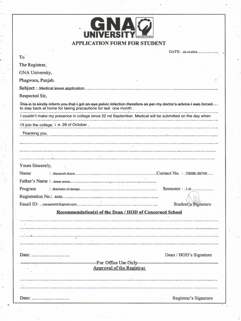 Medical Leave Application for Illness | PDF
