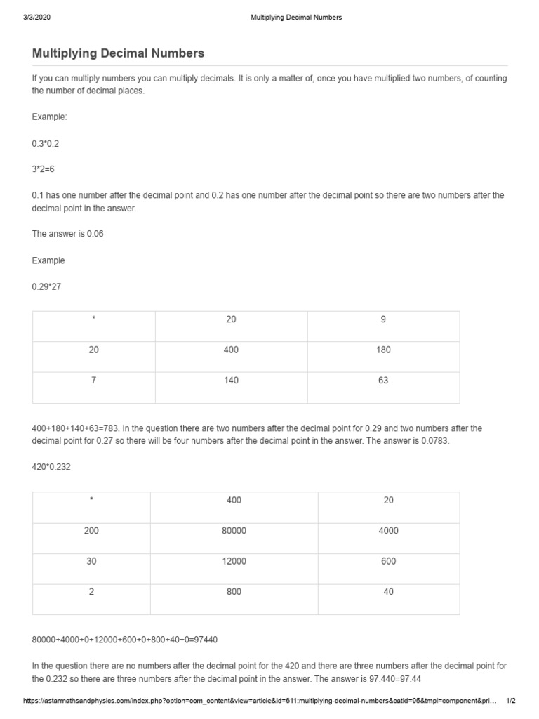 Multiplying Decimal Numbers | PDF | Arithmetic | Mathematics