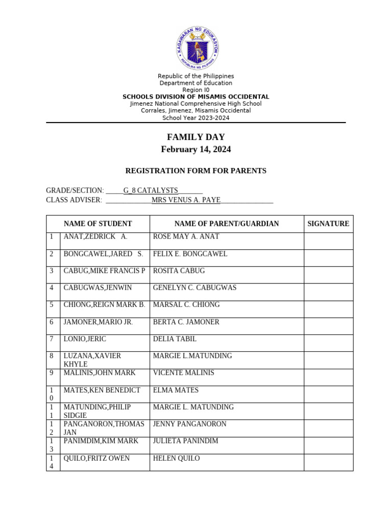 Registration Form For Parents | PDF