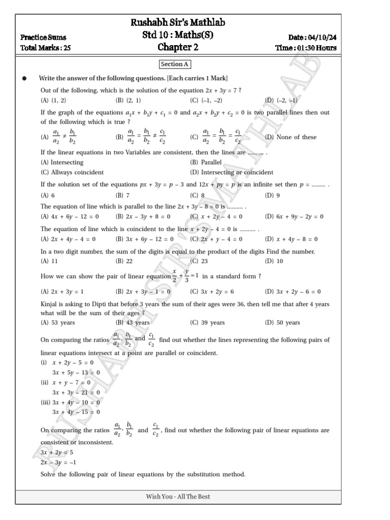 Chapter 2 practice sums | PDF | Equations | System Of Linear Equations