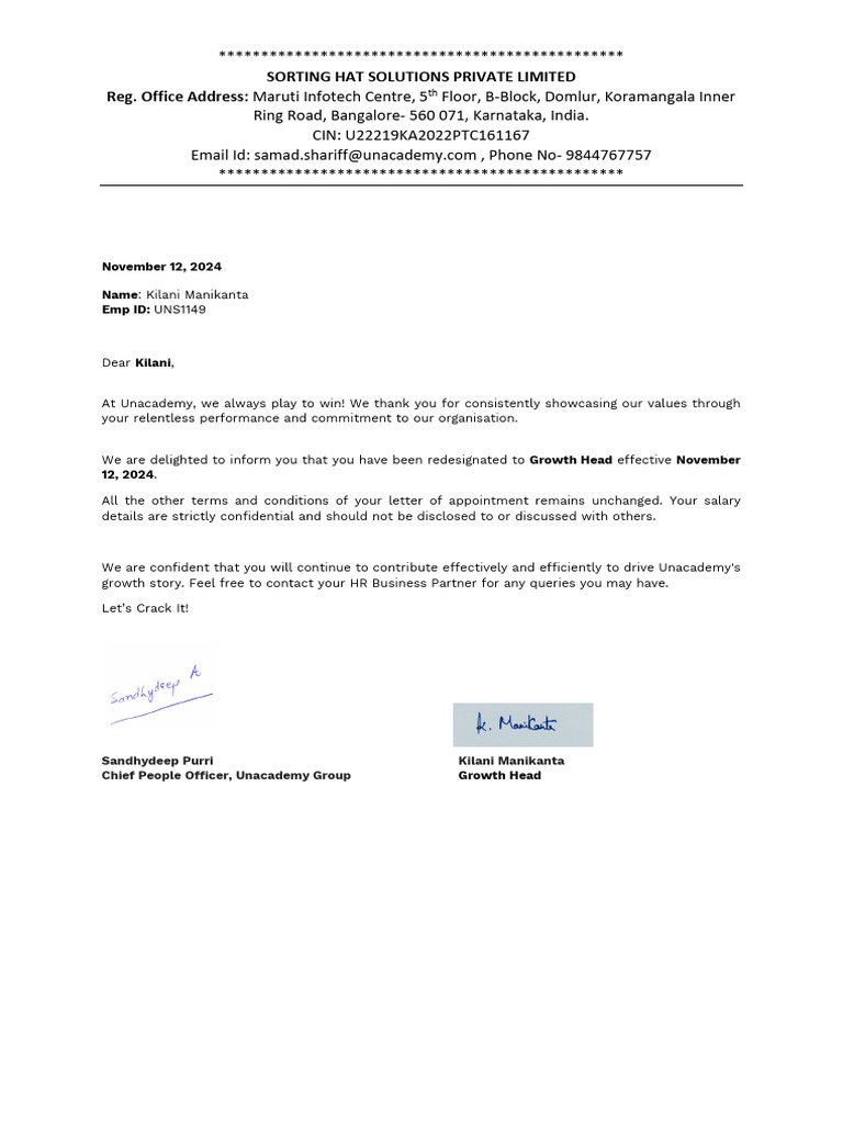 UNS1149 - Kilani Manikanta (Redesignation) | PDF