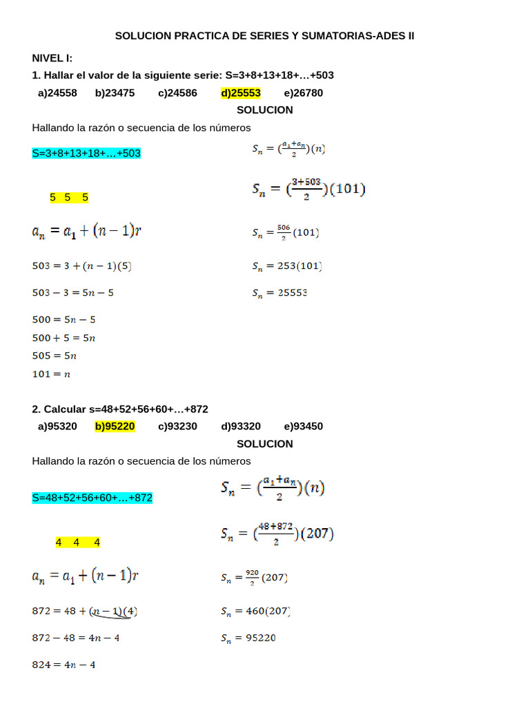 Sumas y Series Aritméticas y Geométricas | PDF | Matemáticas | Aritmética