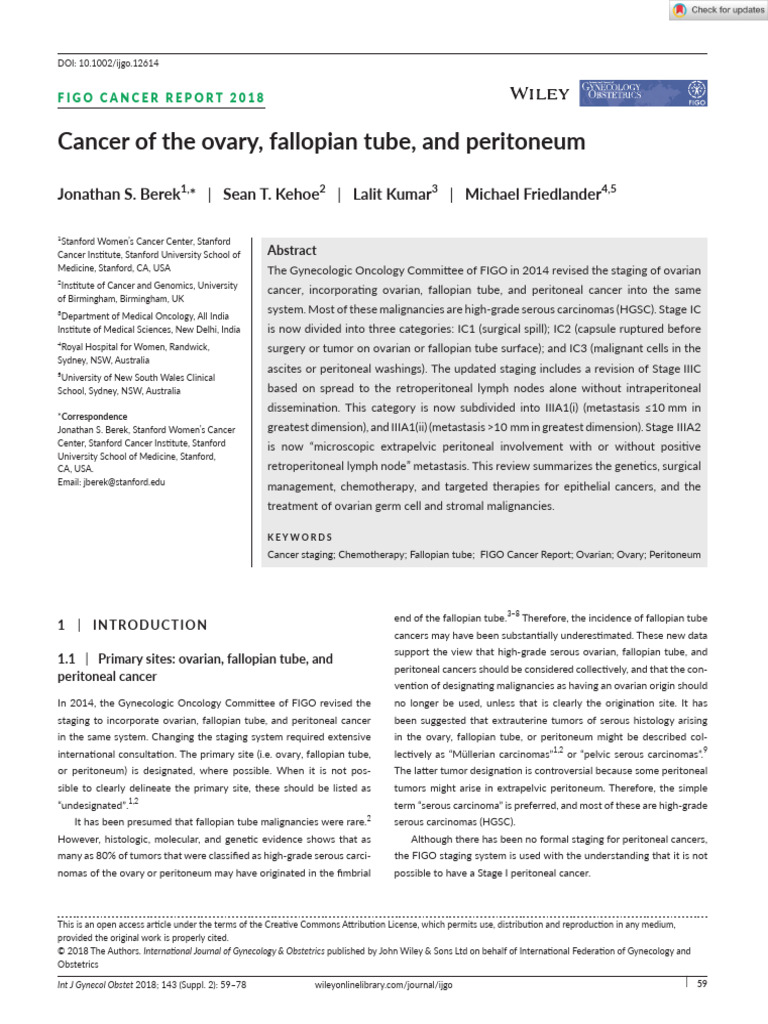 Intl J Gynecology Obste - 2018 - Berek - Cancer of the Ovary Fallopian ...