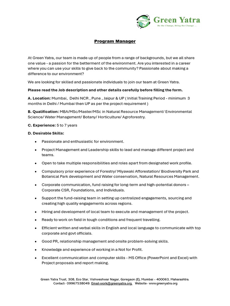 Program Manager | PDF | Economies | Natural Environment