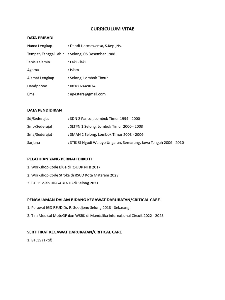 Curriculum Vitae Team Medis Khusus Dandi h | PDF