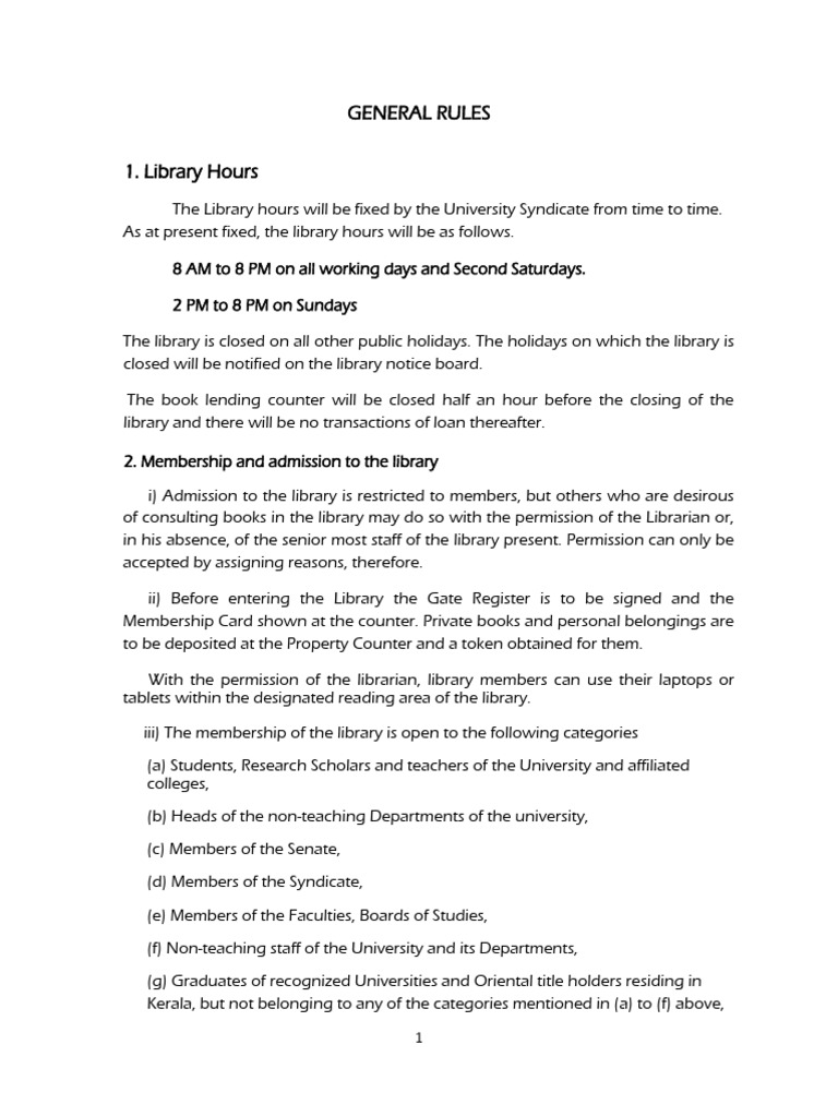 library rules | PDF | Libraries | Fee