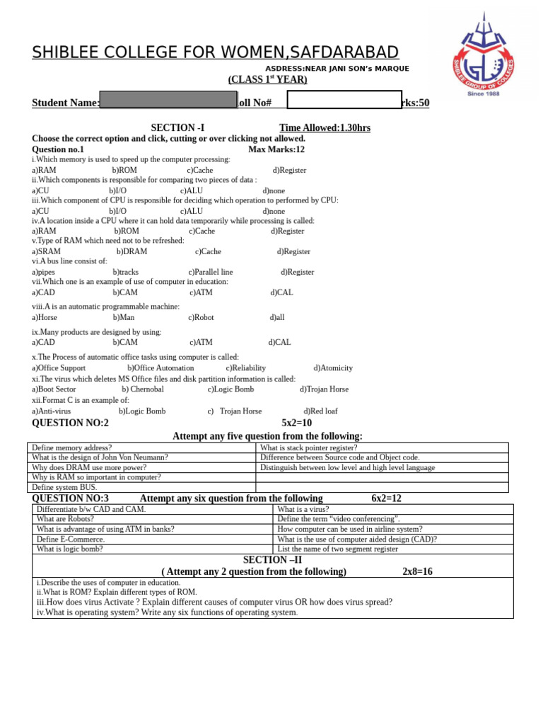 1st Year Chap-1 (chp.4,5,6 | PDF | Random Access Memory | Computer Virus