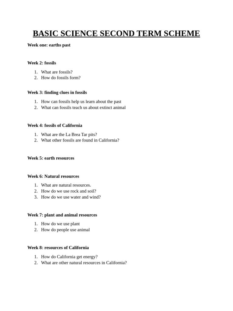 Basic Science Second Term Scheme | PDF
