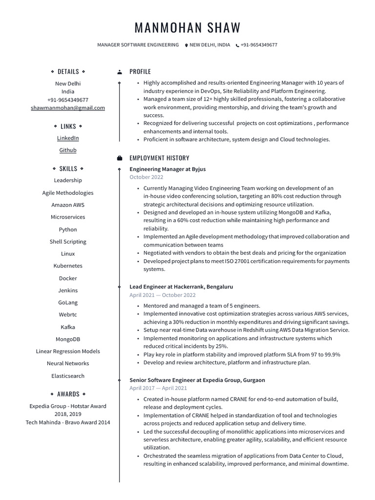 Manmohan Shaw - Manager Software Engineering | PDF | Cloud Computing ...