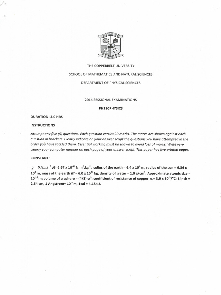 Ph110 2014 Sessional | PDF