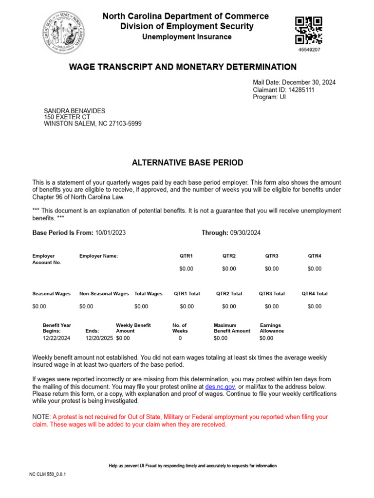 Wage Transcript and Monetary Determination - Ncui550 | PDF ...