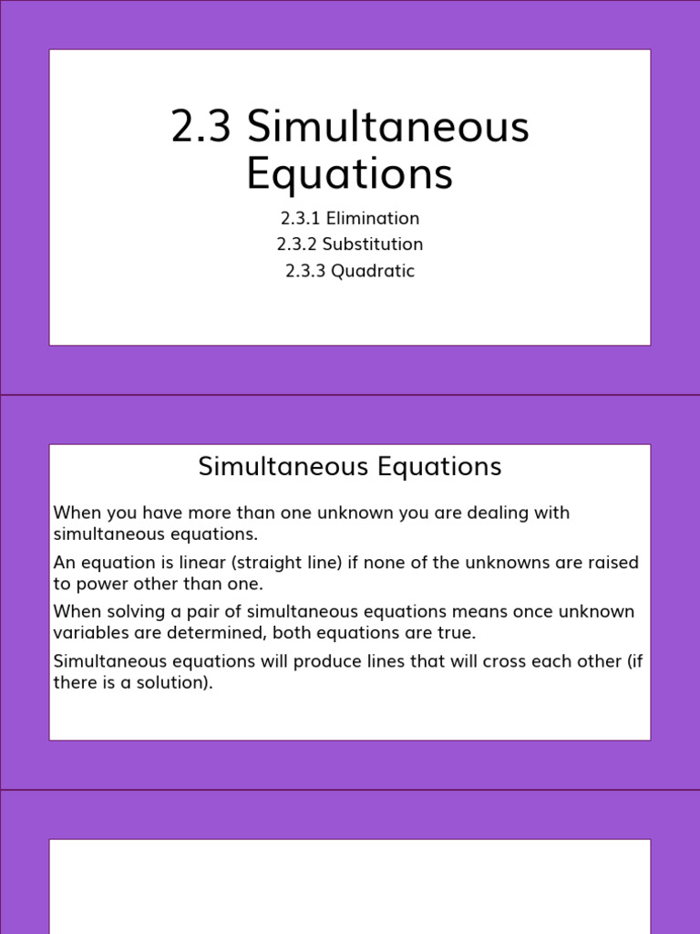 2-3 Simultaneous Equations | PDF | Equations | Quadratic Equation