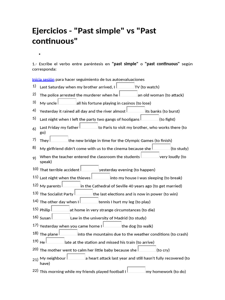 Ejercicios PAST SIMPLE Y PAST CONTINUOS | PDF