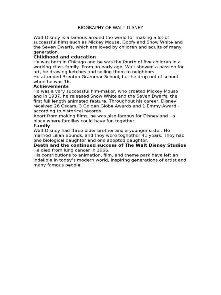 biography of walt disney xuân vy 12a1 | PDF