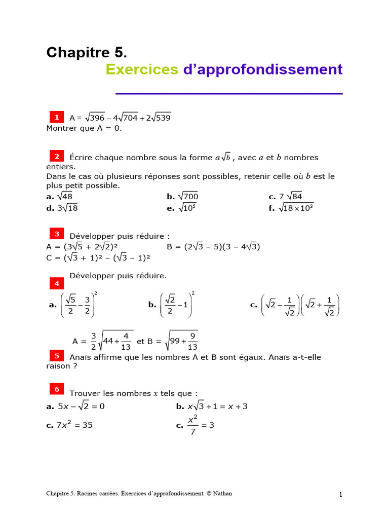 Exercices Avancés sur Racines Carrées | PDF