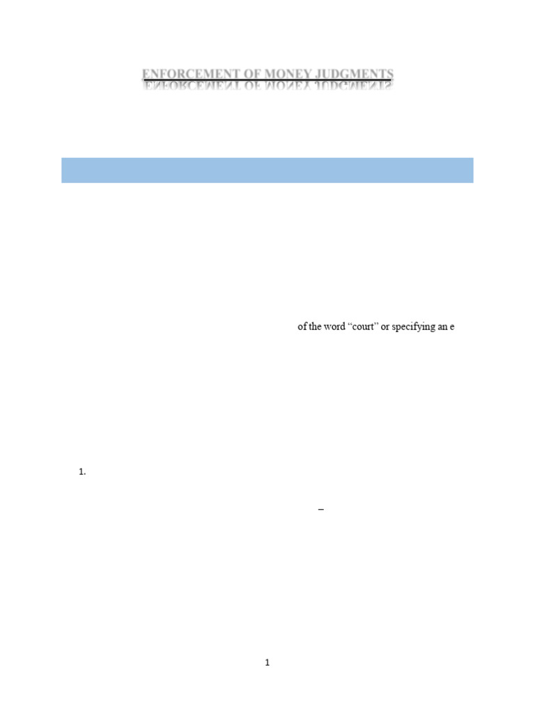 ENFORCEMENT OF MONEY JUDGMENTS | PDF | Judgment (Law) | Garnishment