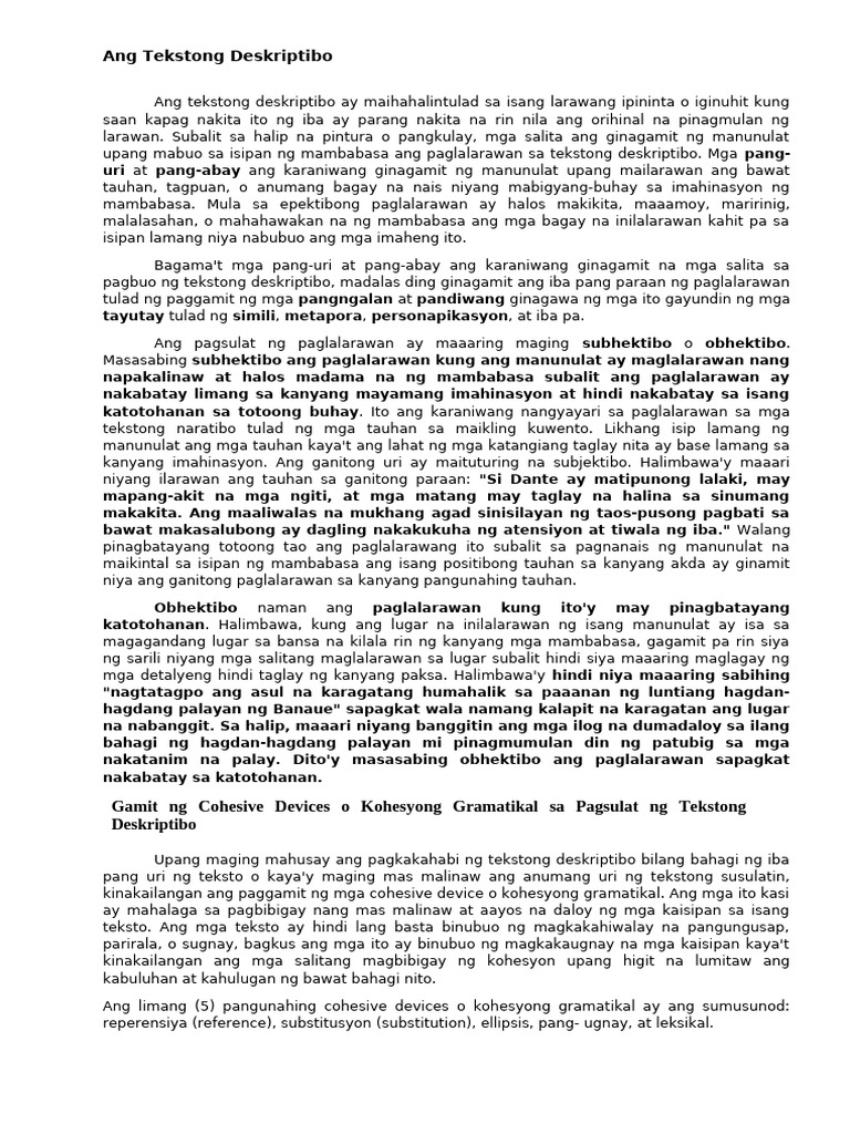 Ang Tekstong Deskriptibo | PDF