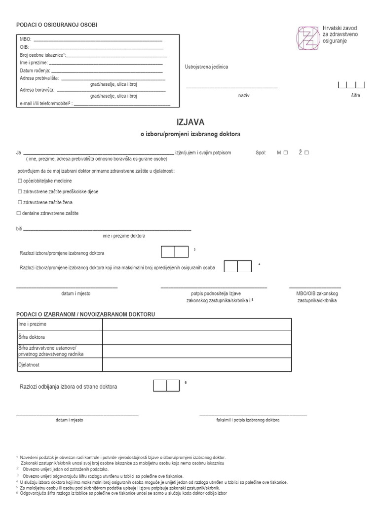 Izjava o Izboru Ili Promjeni Izabranog Doktora | PDF