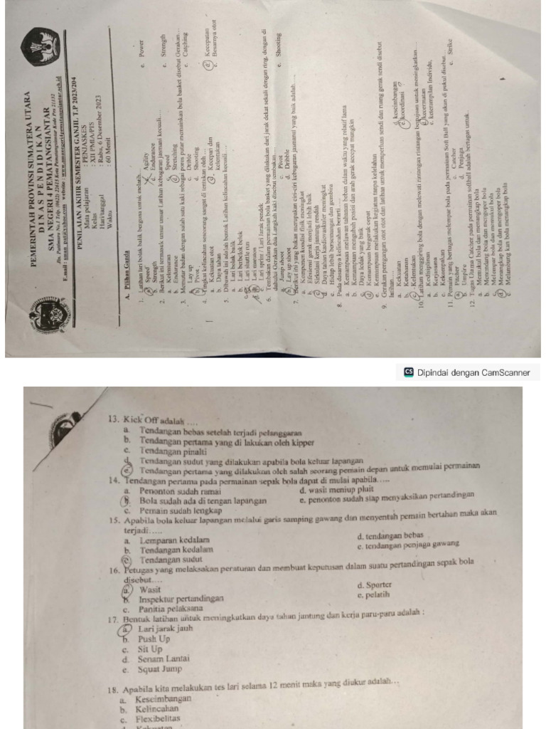 Soal Pas Sman 4 Pematang Siantar Kelas 12 Ipa Penjaskes | PDF