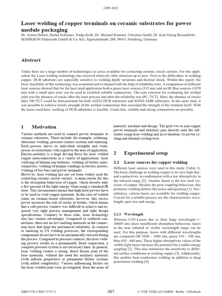 Laser Welding of Copper Terminals On Ceramic Substrates For Power ...