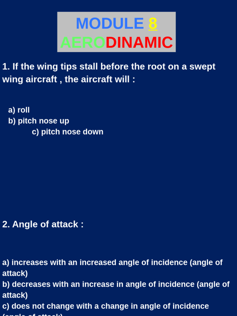 Module 8 AERODYNAMICS | PDF | Flight Control Surfaces | Lift (Force)
