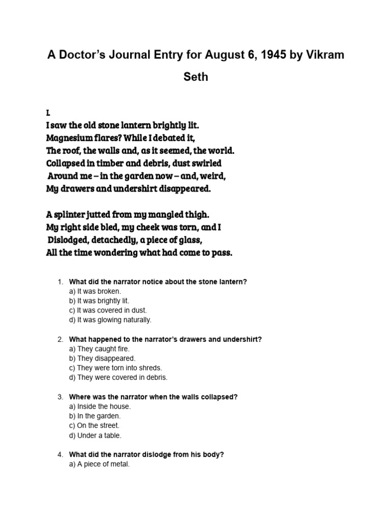 IA Doctor's Journal Entry For August 6, 1945 by Vikram Seth | PDF