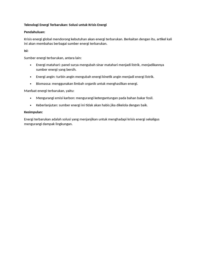 Solusi Untuk Krisis Energi | PDF