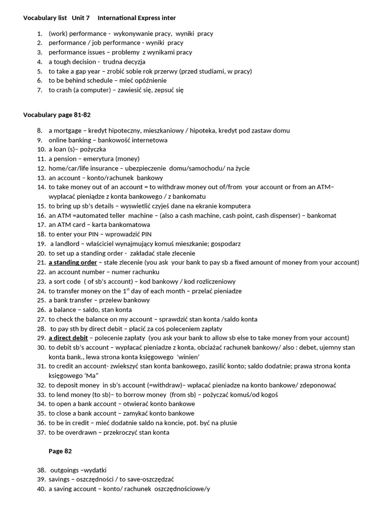 Unit 7 Vocab. List | PDF